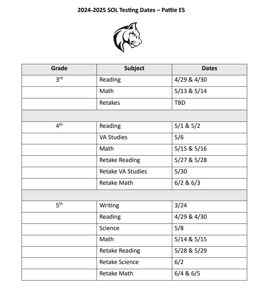 SOL testing for 3rd to 5th graders is fast approaching. Please refer to ...